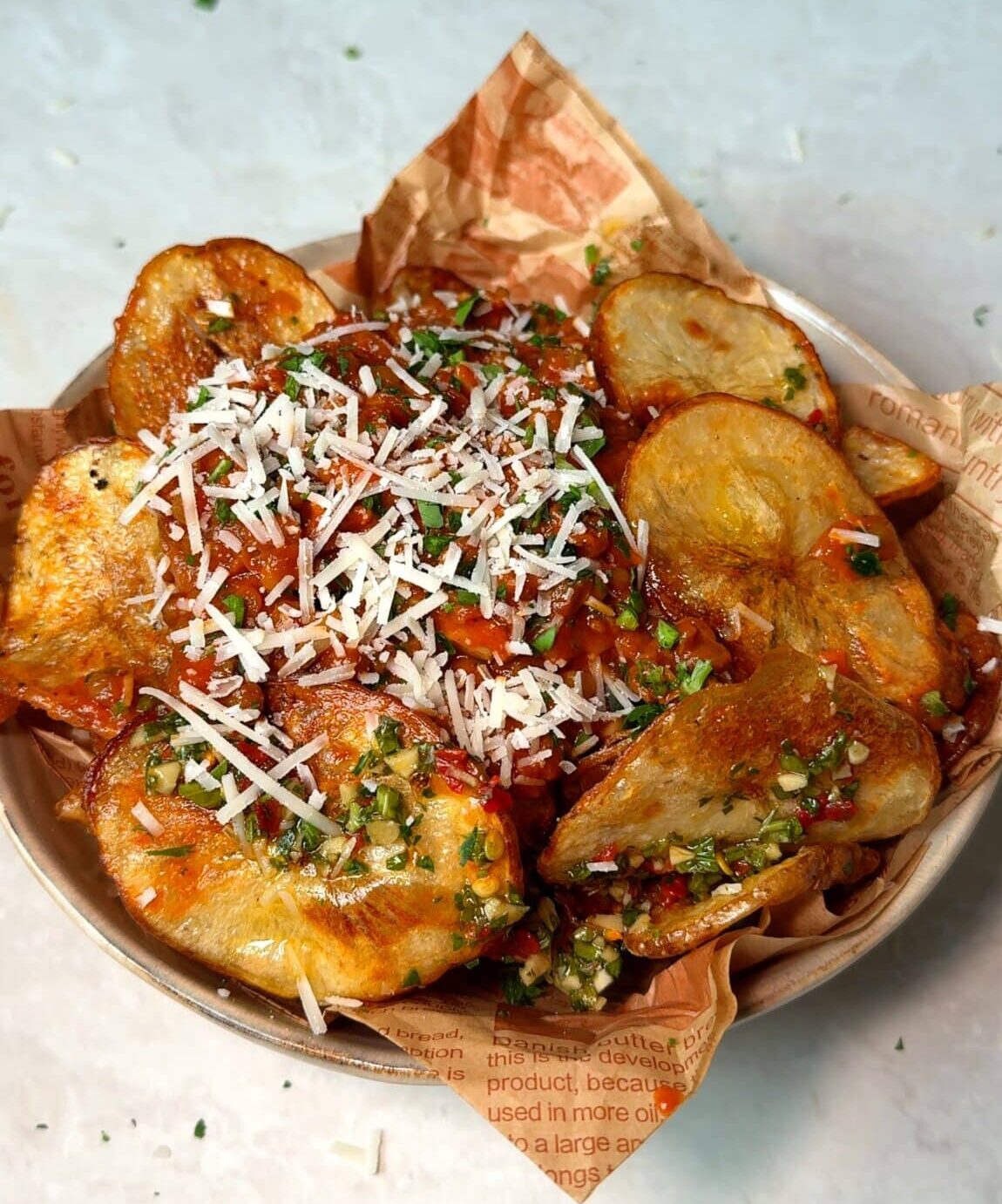 Loaded Crispy Potato Chips With Lentil Tomato Ragù | Dr. Vegan